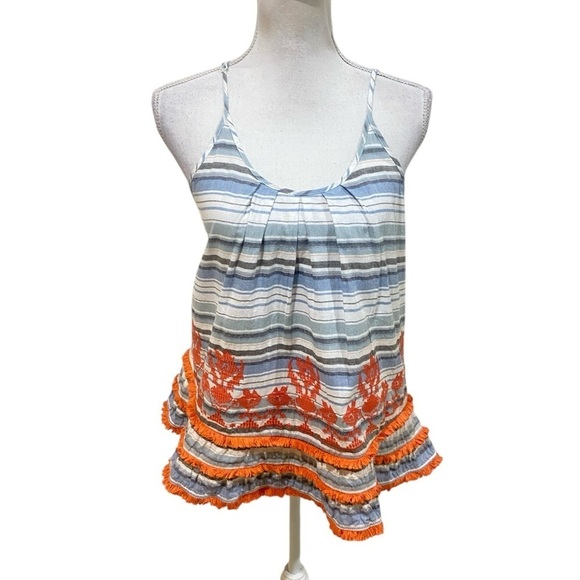 THML | Tops | Thml Blue Striped Swing Tank Blouse Orange Embroidery ...